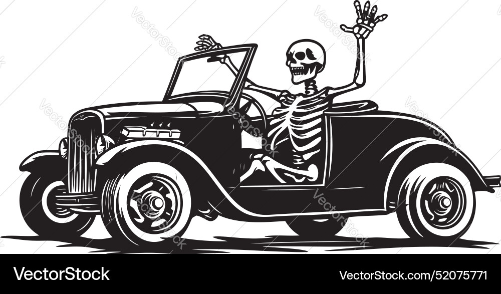Haunting highways car with skeleton graphic Vector Image