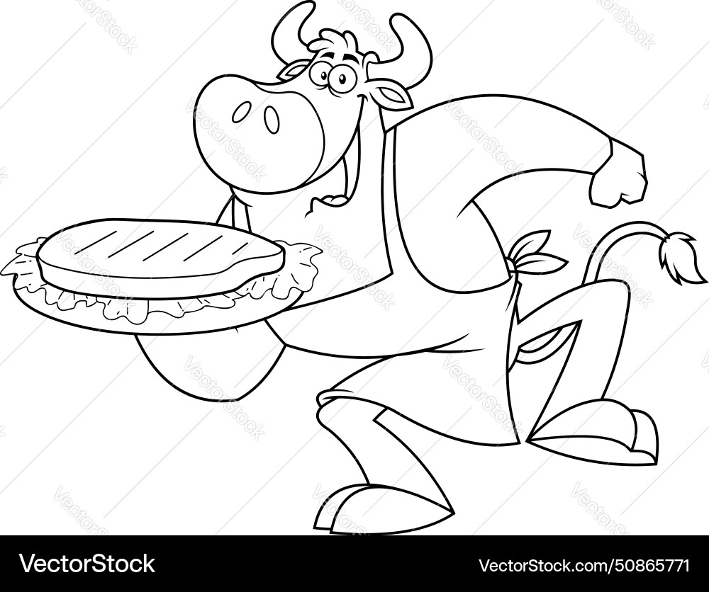 Outlined bull chef cartoon character Royalty Free Vector