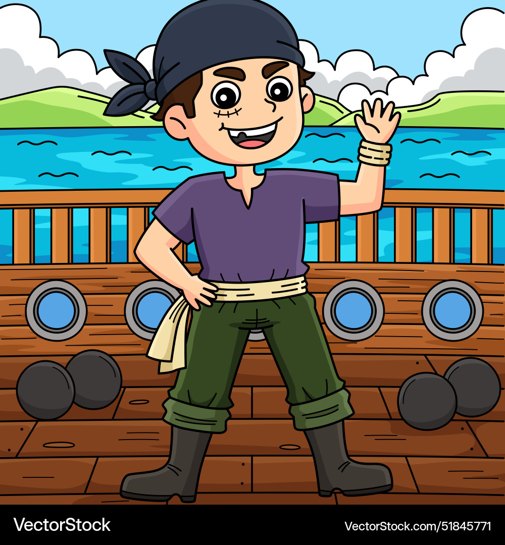 Pirate crew colored cartoon Royalty Free Vector Image