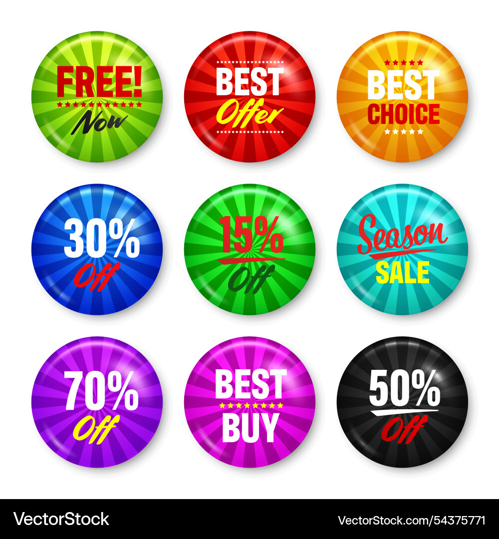 Realistic funky badges with text product Vector Image