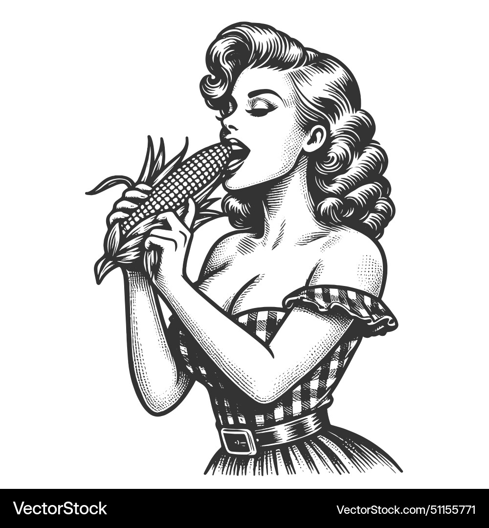 Retro Pin Up Girl With Corn Engraving Royalty Free Vector