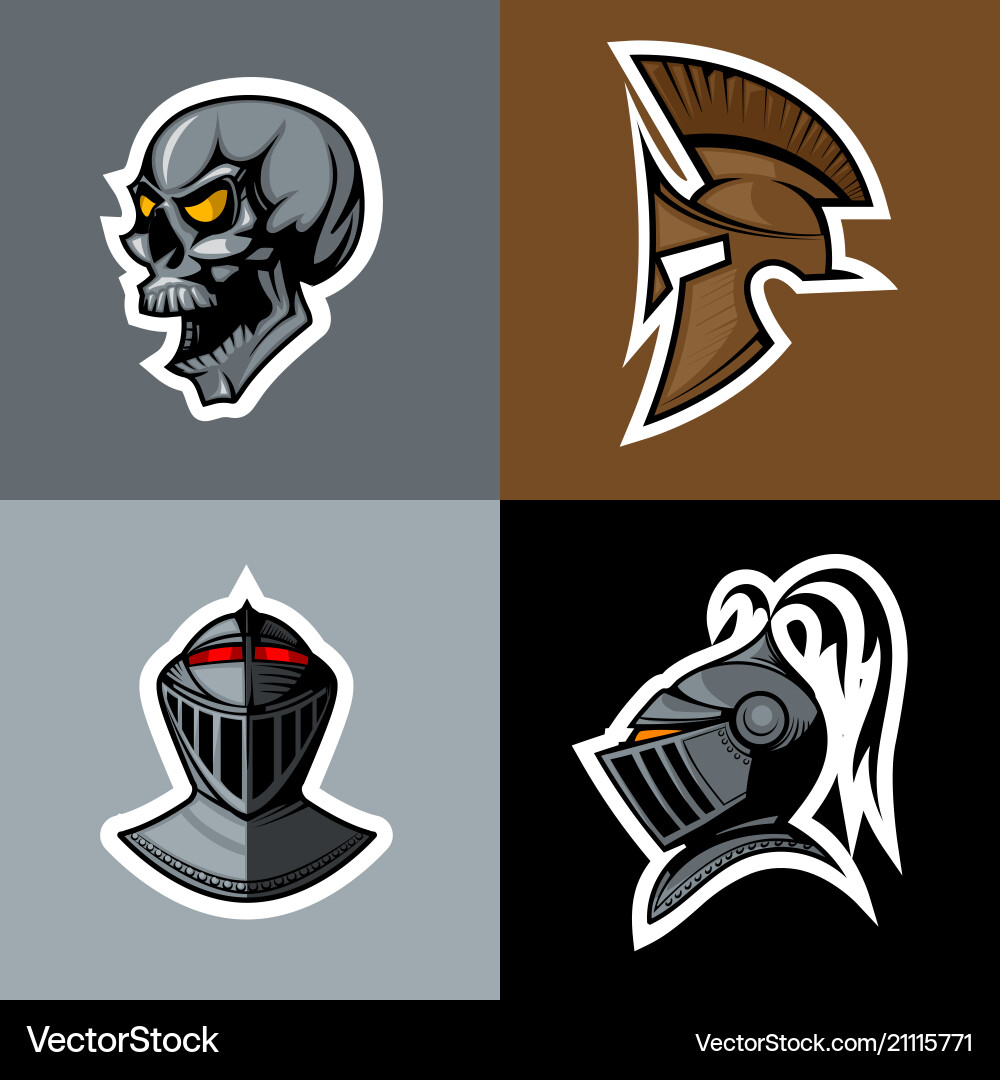 Skull and knight helm logo set Royalty Free Vector Image