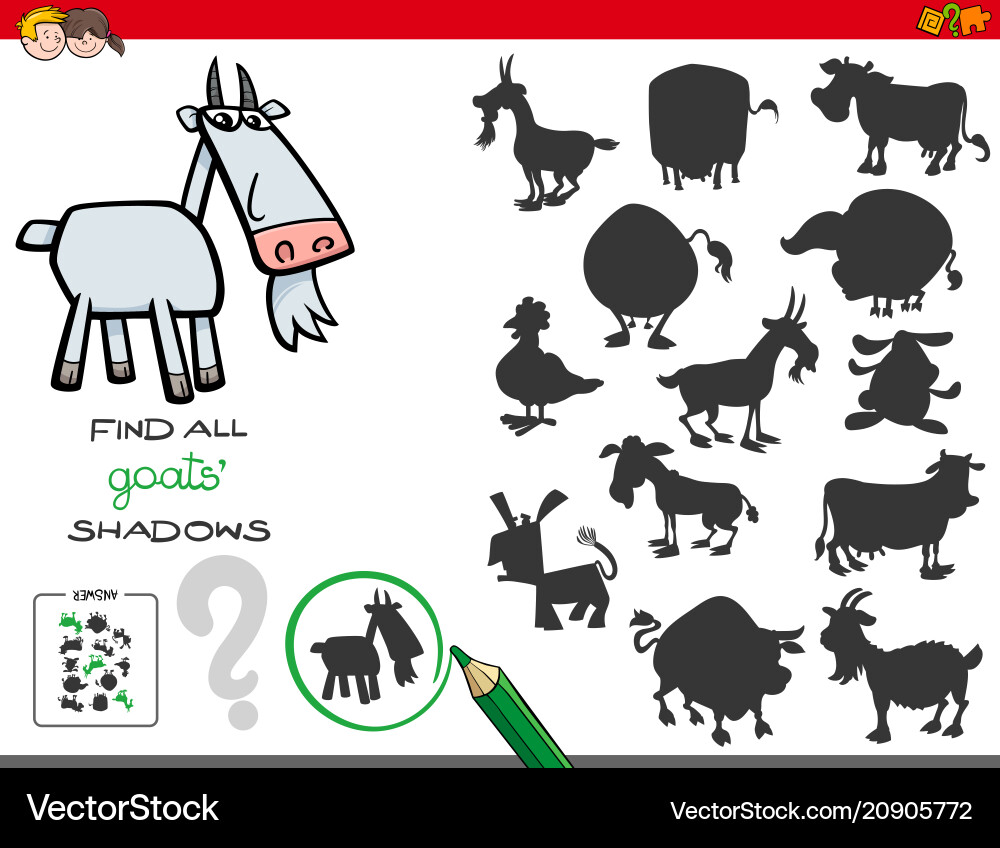 Shadows game with goats characters Royalty Free Vector Image