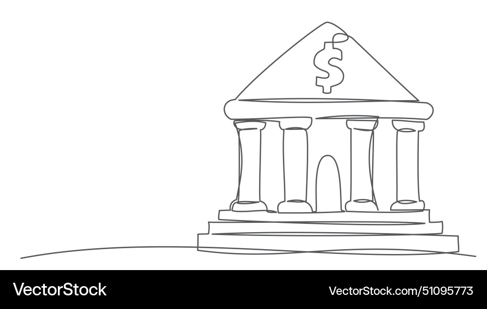 Bank building one line drawing isolated on white Vector Image