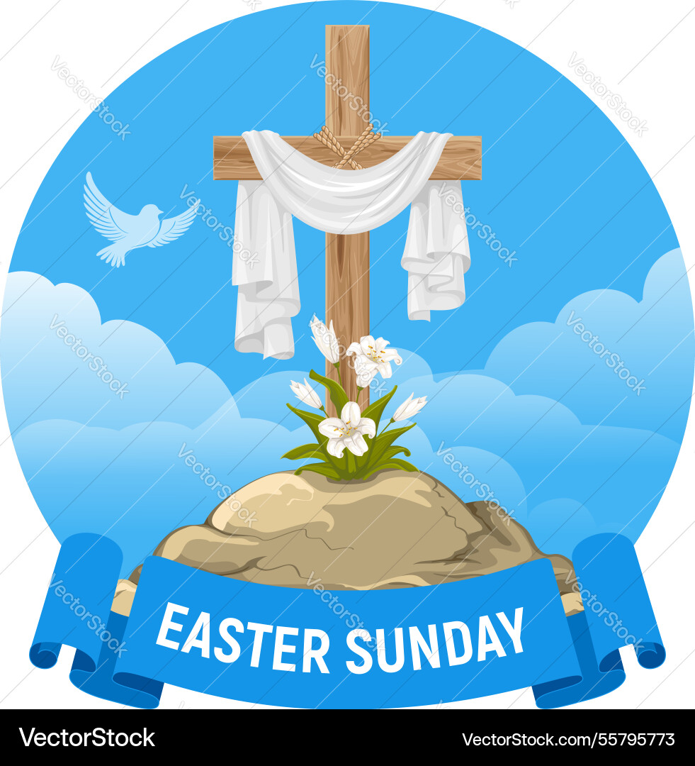 Cross with shroud on calvary he is risen easter Vector Image