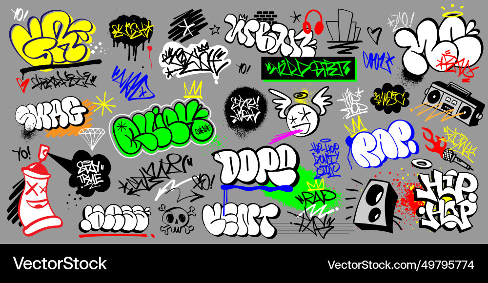 Graffiti street art lettering set rap Royalty Free Vector