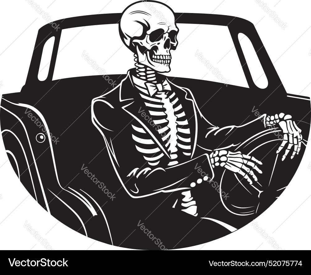 Haunting highway skeleton driving car emblem Vector Image