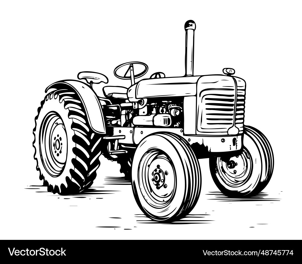Retro tractor sketch hand drawn graphic farm Vector Image
