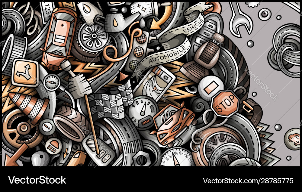 Automotive Doodle Banner Royalty Free Vector Image