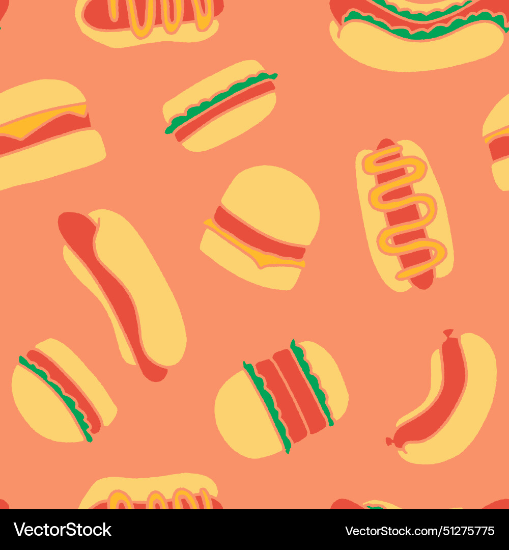 Burger hotdog food seamless pattern design Vector Image