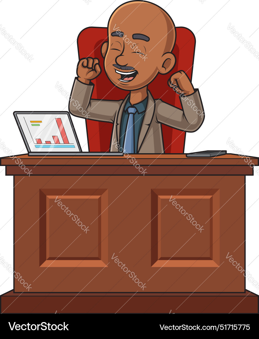 Happy boss at work cartoon Royalty Free Vector Image