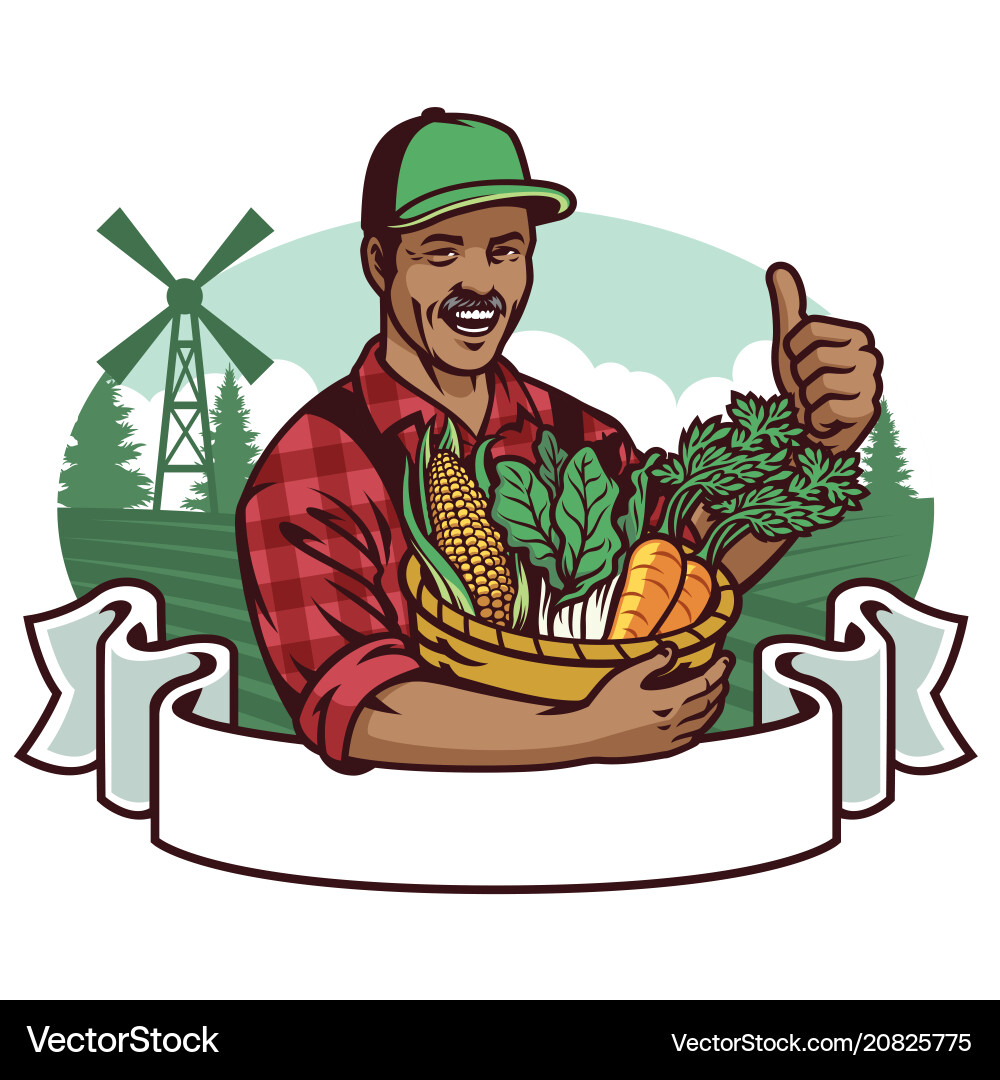 Happy farmer show his vegetables Royalty Free Vector Image