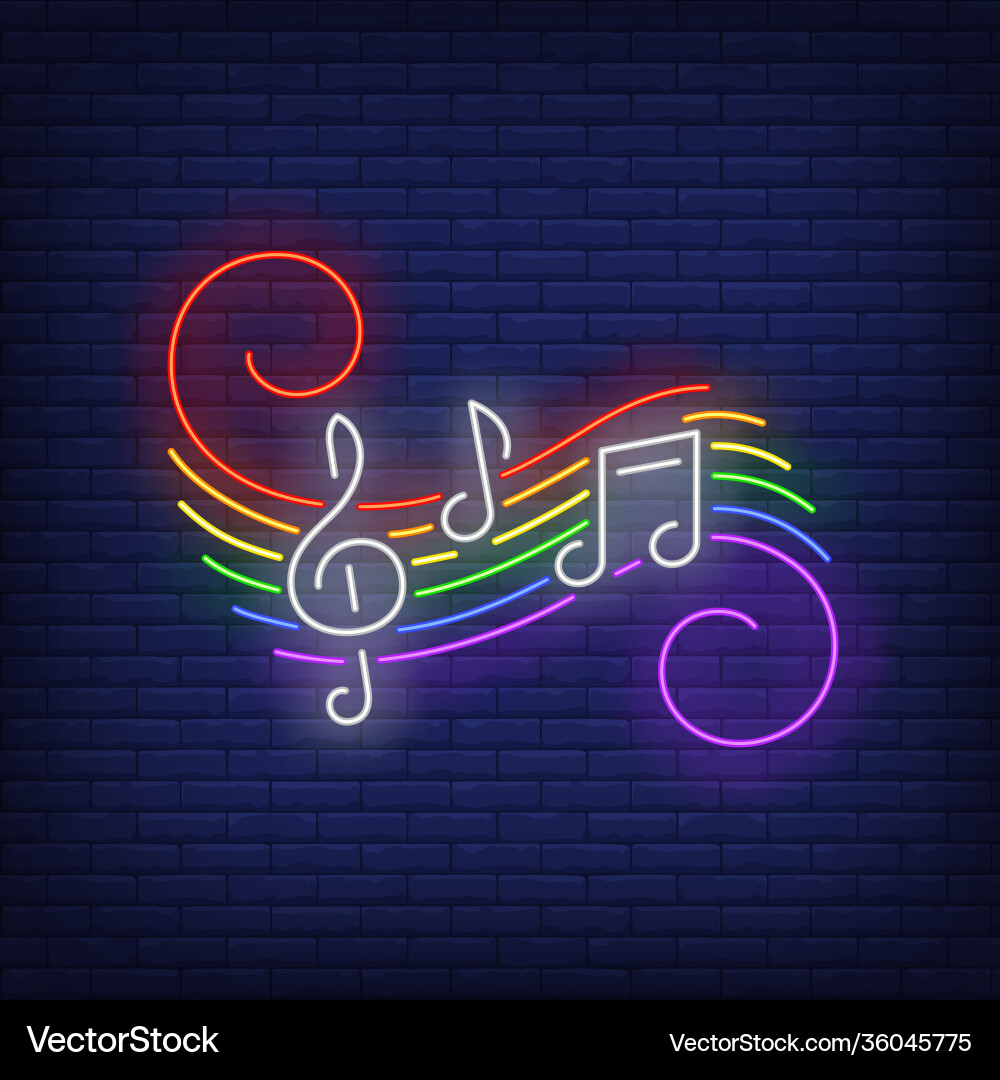 Music notes with lgbt colors neon sign Royalty Free Vector