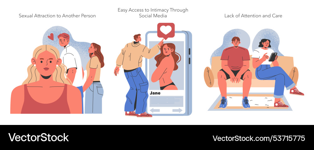 Reasons for men cheating flat Royalty Free Vector Image