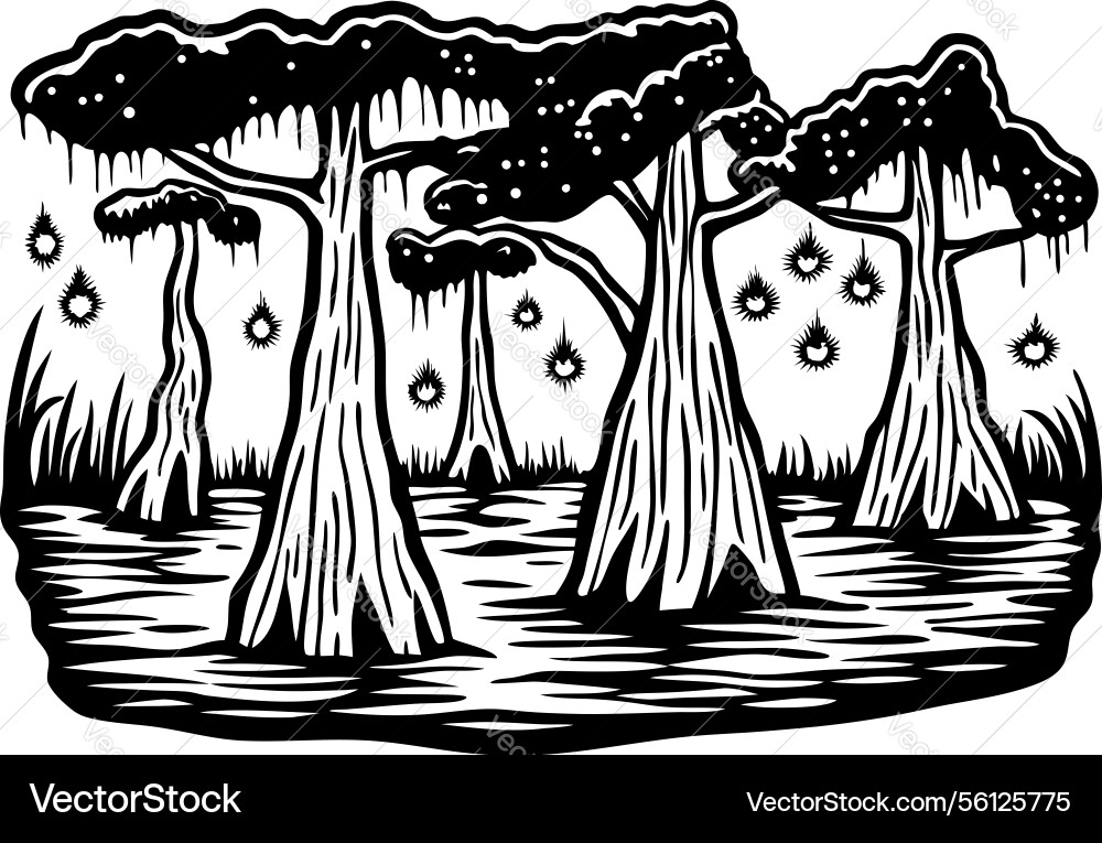 Stylized swamp landscape with cypress trees and Vector Image