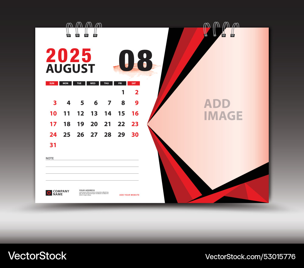 August 2025 year desk calendar template Royalty Free Vector