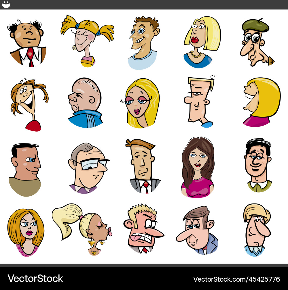 Cartoon people characters faces and moods set Vector Image