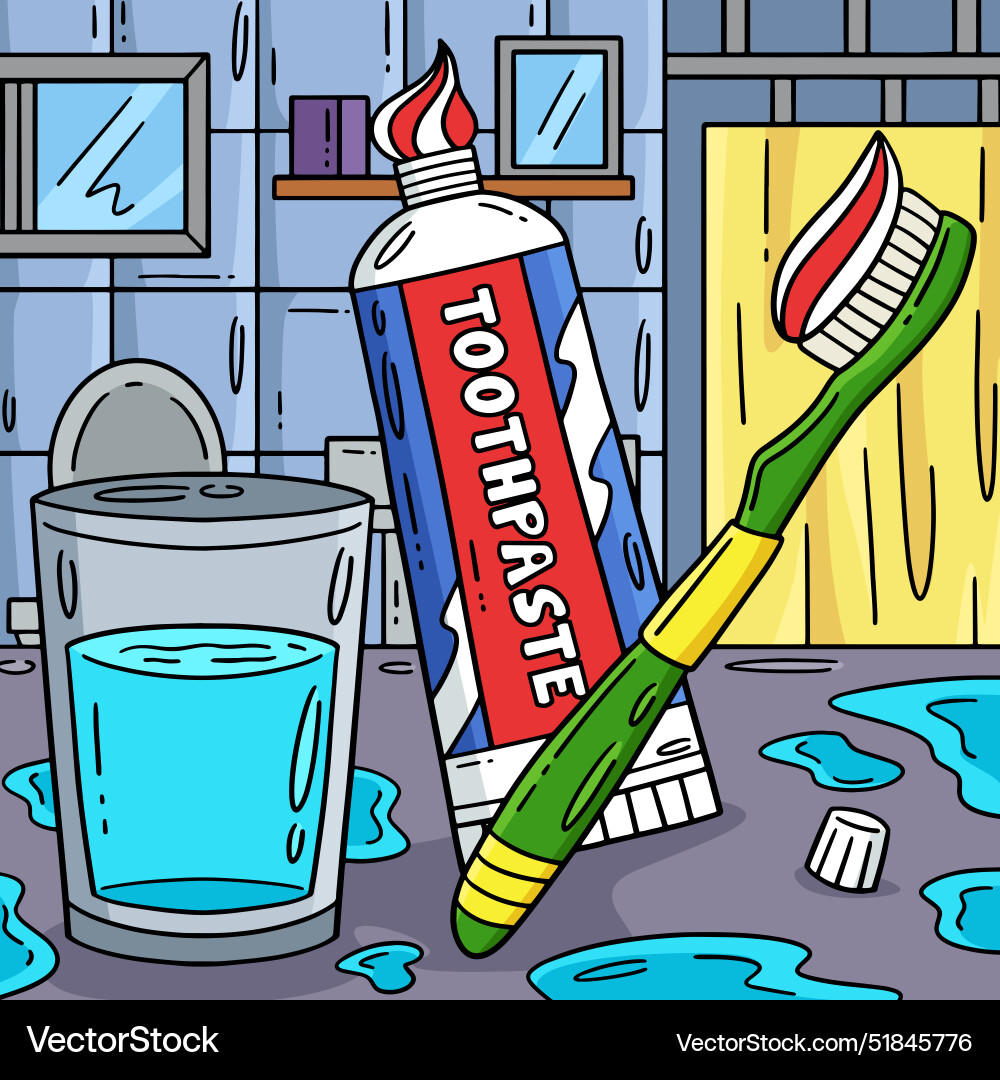 Dental care toothbrush and toothpaste colored Vector Image