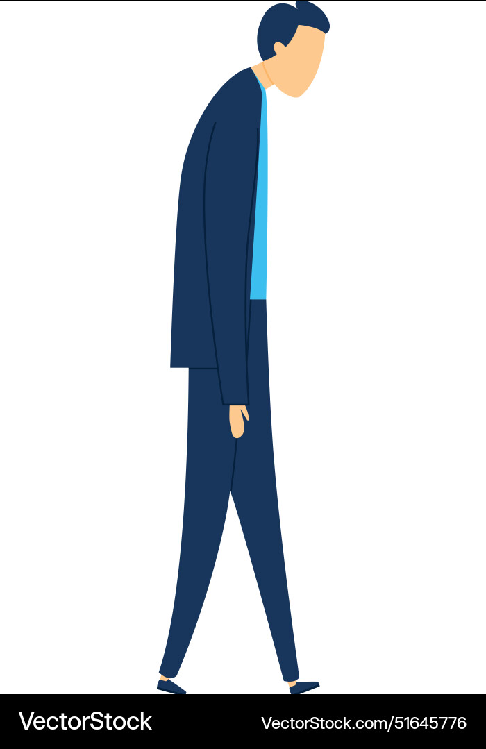 Depressed businessman walking head down blue suit Vector Image