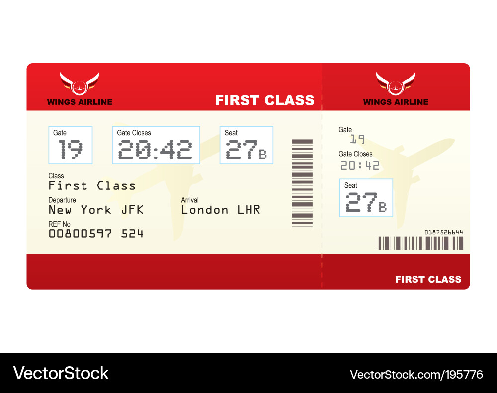 First Class Plane Ticket Royalty Free Vector Image