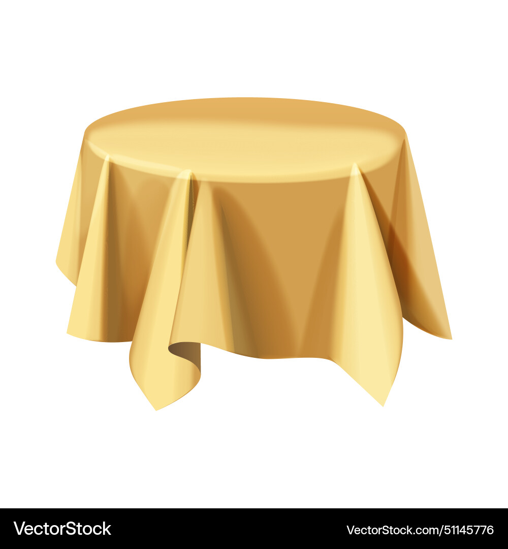 Gold silk fabric tablecloth on round table 3d Vector Image