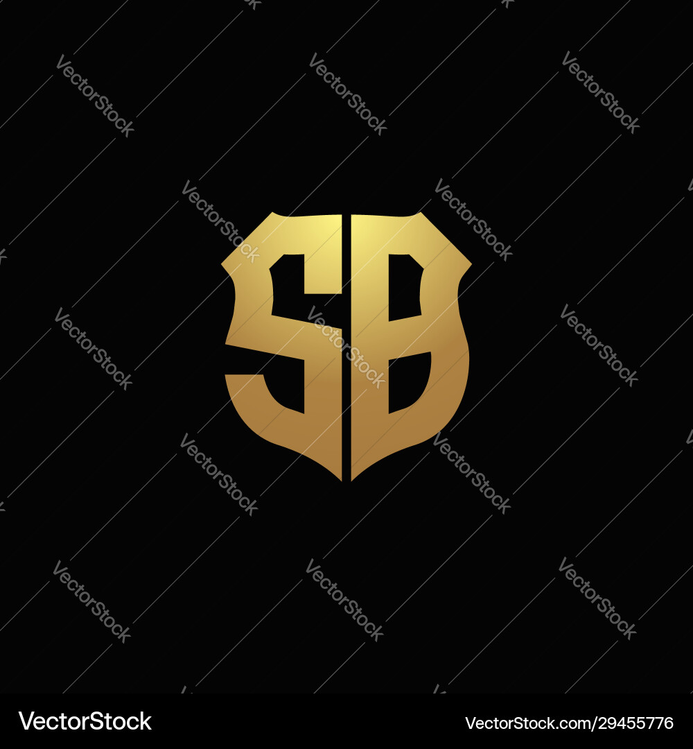 SB Monogram Shield Logo - Gold & Black Vector Image