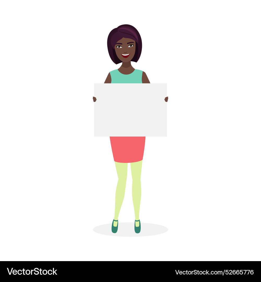 Smiling woman holding poster Royalty Free Vector Image