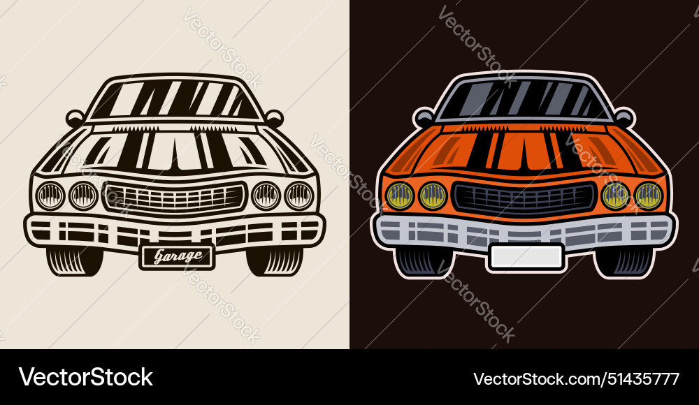 Muscle car front view in two Royalty Free Vector Image