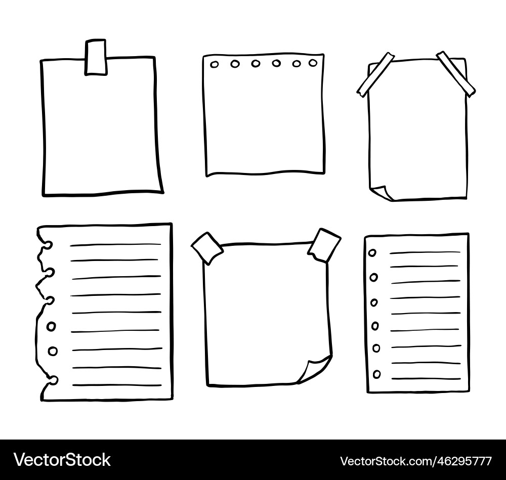 Paper note sketch set hand drawn sticky Royalty Free Vector