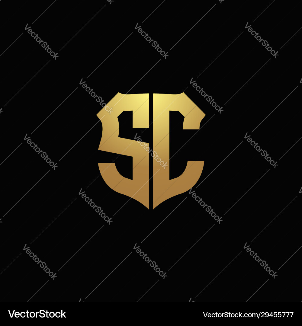 Sc logo monogram with gold colors and shield Vector Image