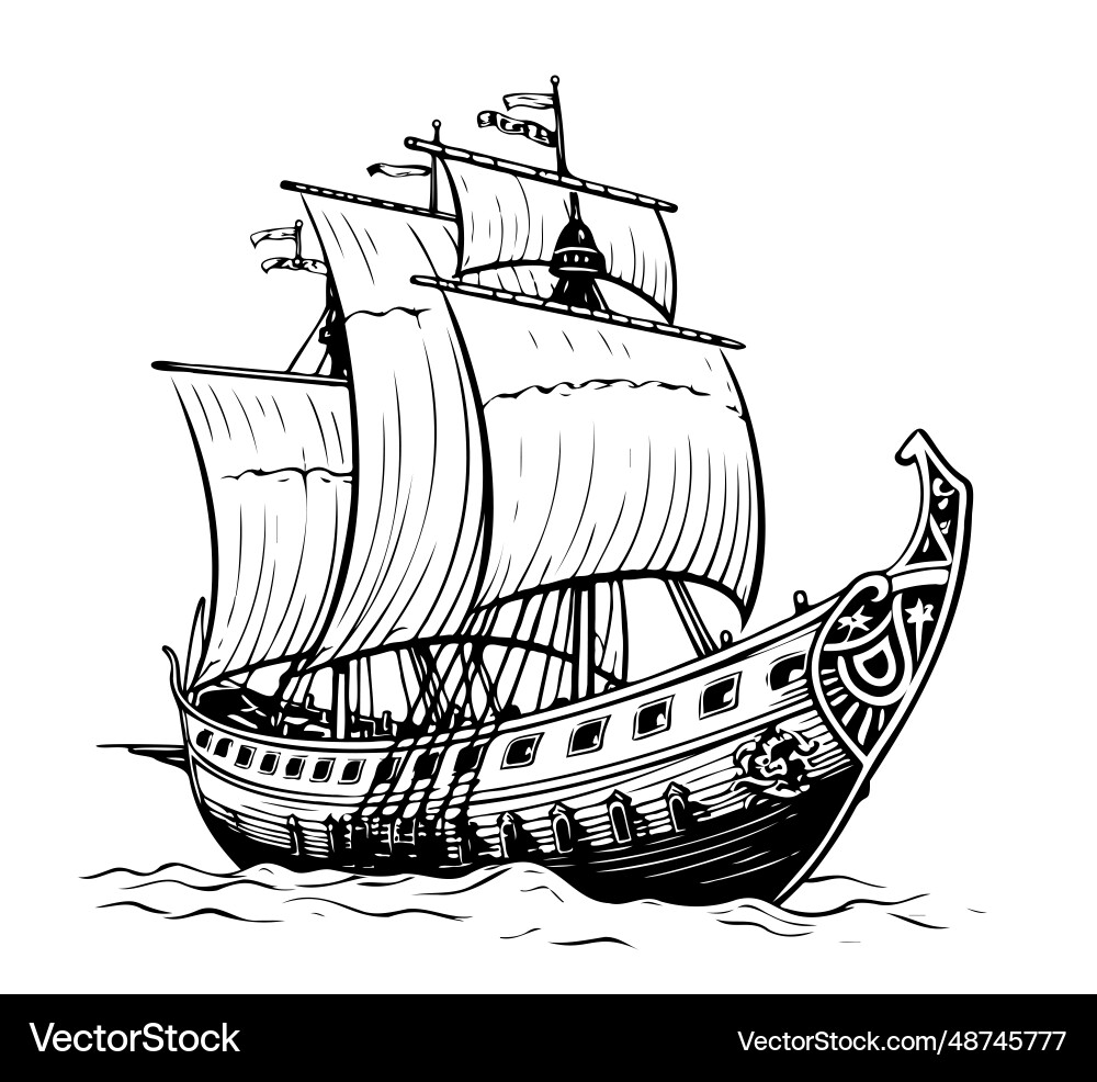 Viking Longship Sketch Royalty Free Vector Image