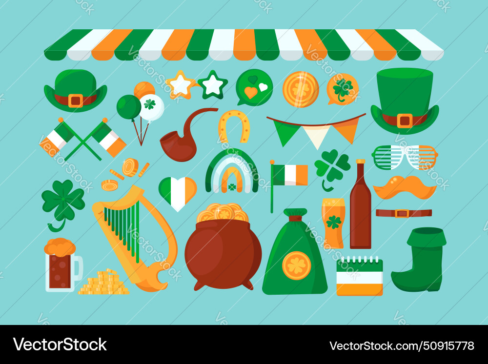 Cartoon happy patricks day set Royalty Free Vector Image