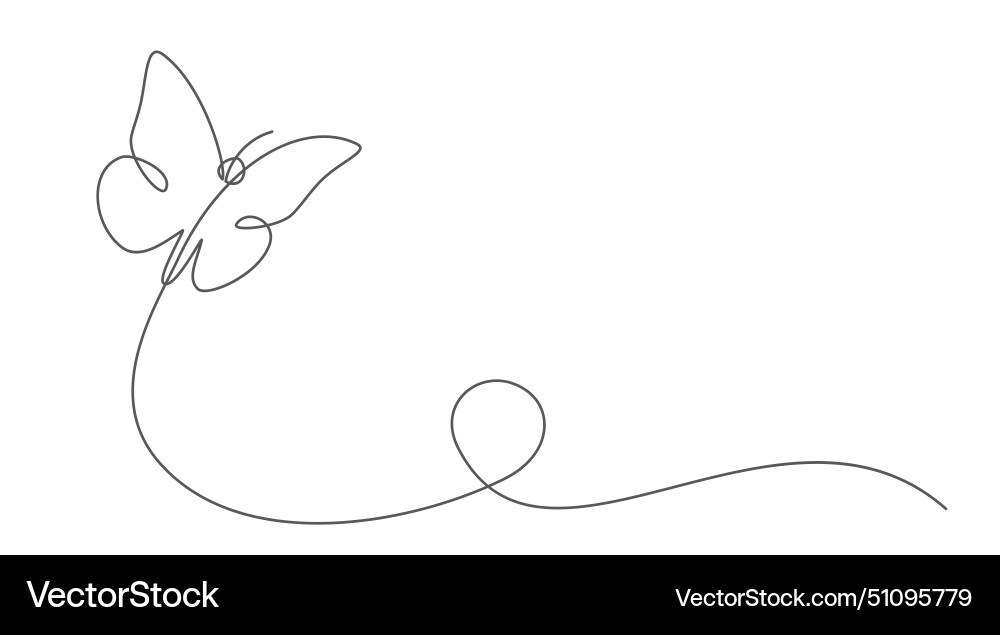 Butterfly one line drawing isolated on white Vector Image