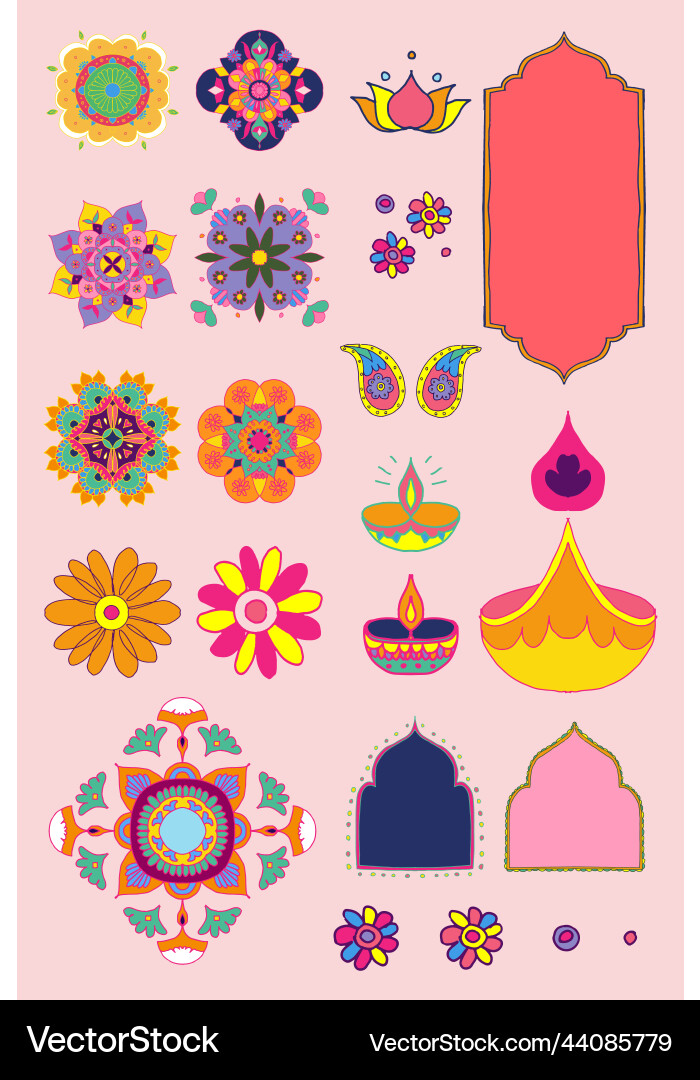 Diwali indian rangoli set design elements Vector Image