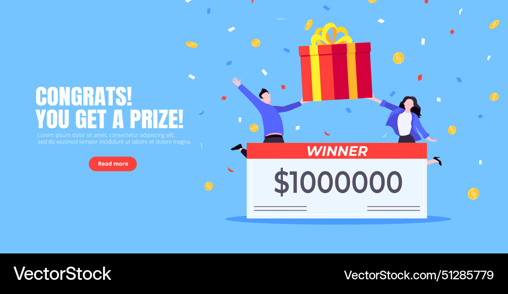 Happy lottery winners with big prize paycheck Vector Image