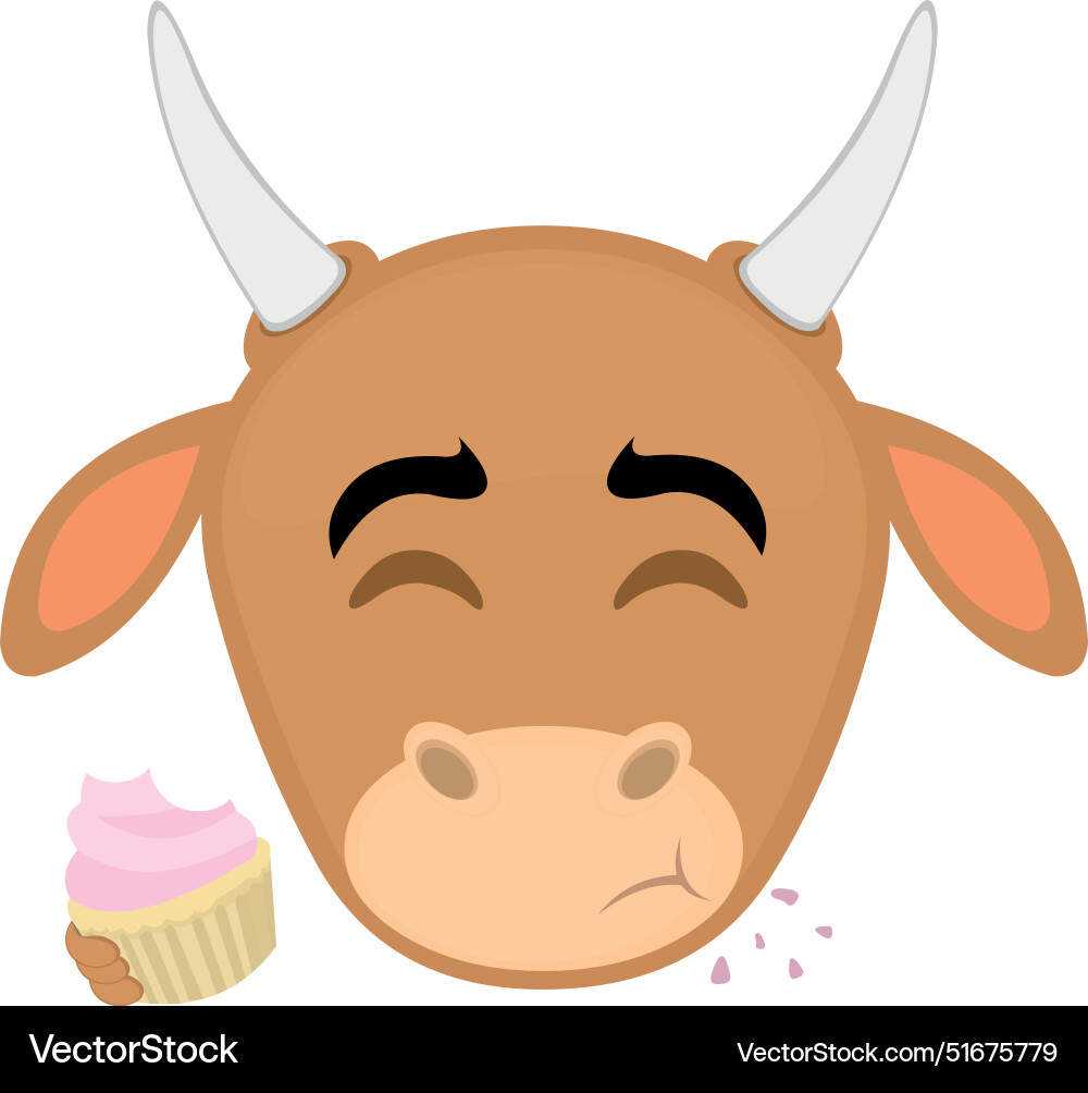 Head cow eating cupcake muffin Royalty Free Vector Image