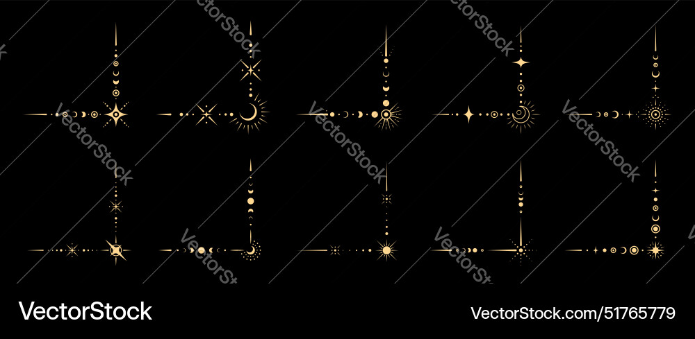 Magic border corners astrology golden shine frame Vector Image