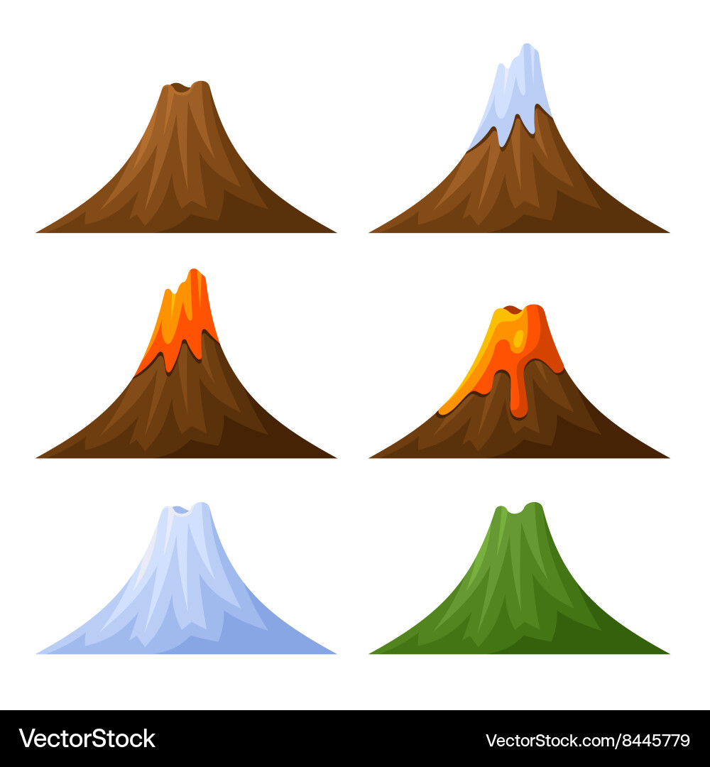 Mountain with volcano forest and snow set Vector Image