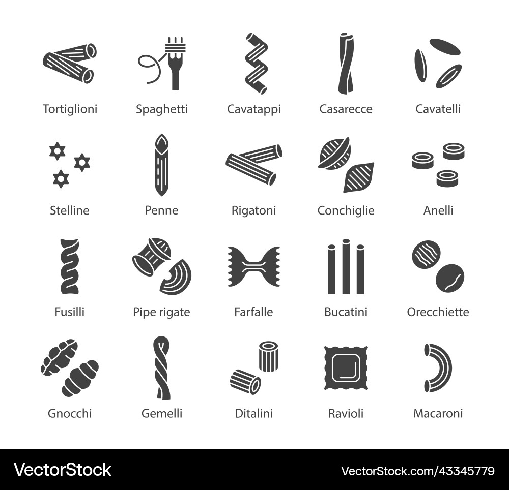 Pasta icon glyph set Royalty Free Vector Image