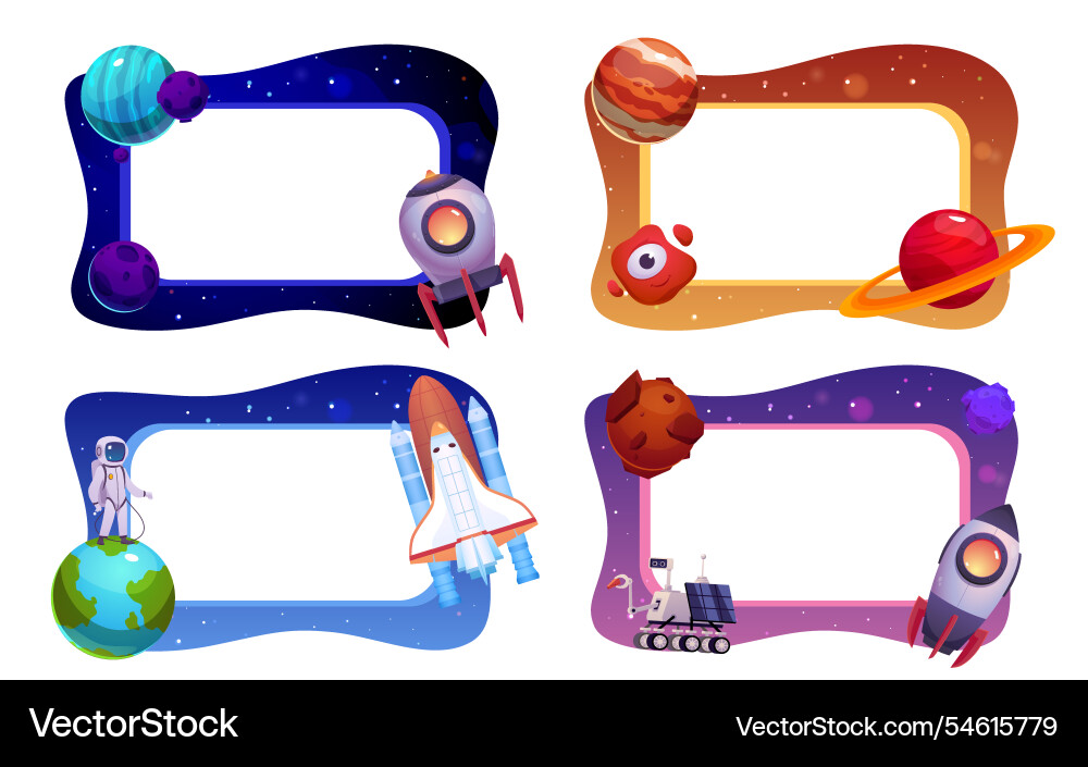 Photo frame space theme design cartoon set Vector Image