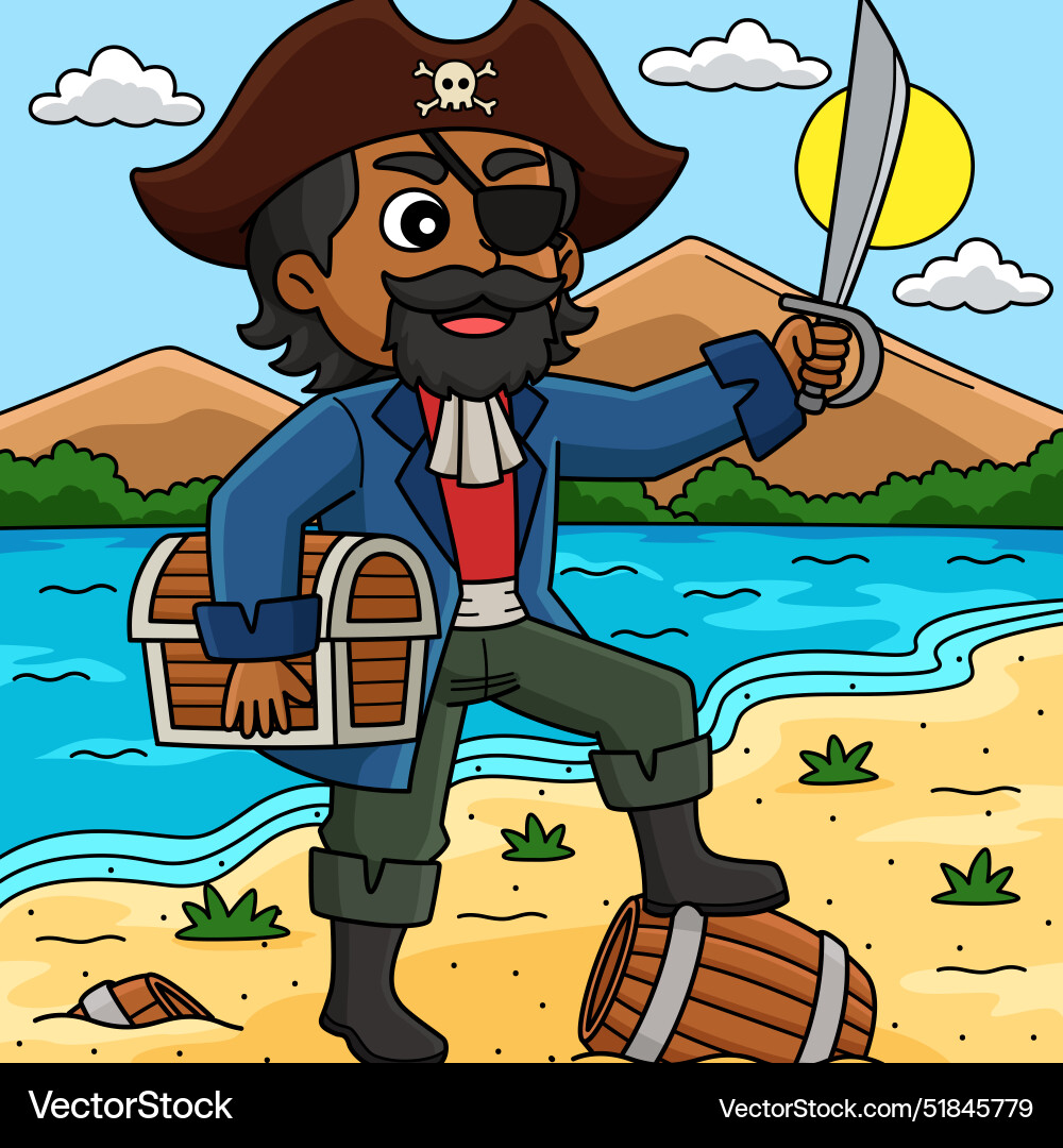 Pirate holding sword colored cartoon Royalty Free Vector