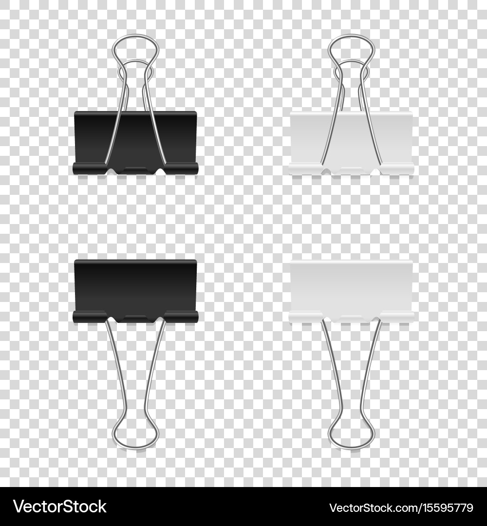 Realistic binder clip icon set isolated Royalty Free Vector
