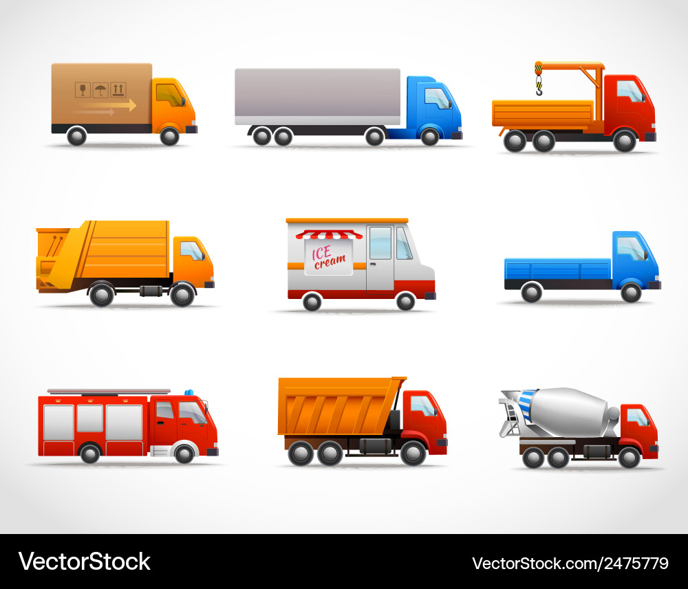 Realistic Truck Icons Set Royalty Free Vector Image