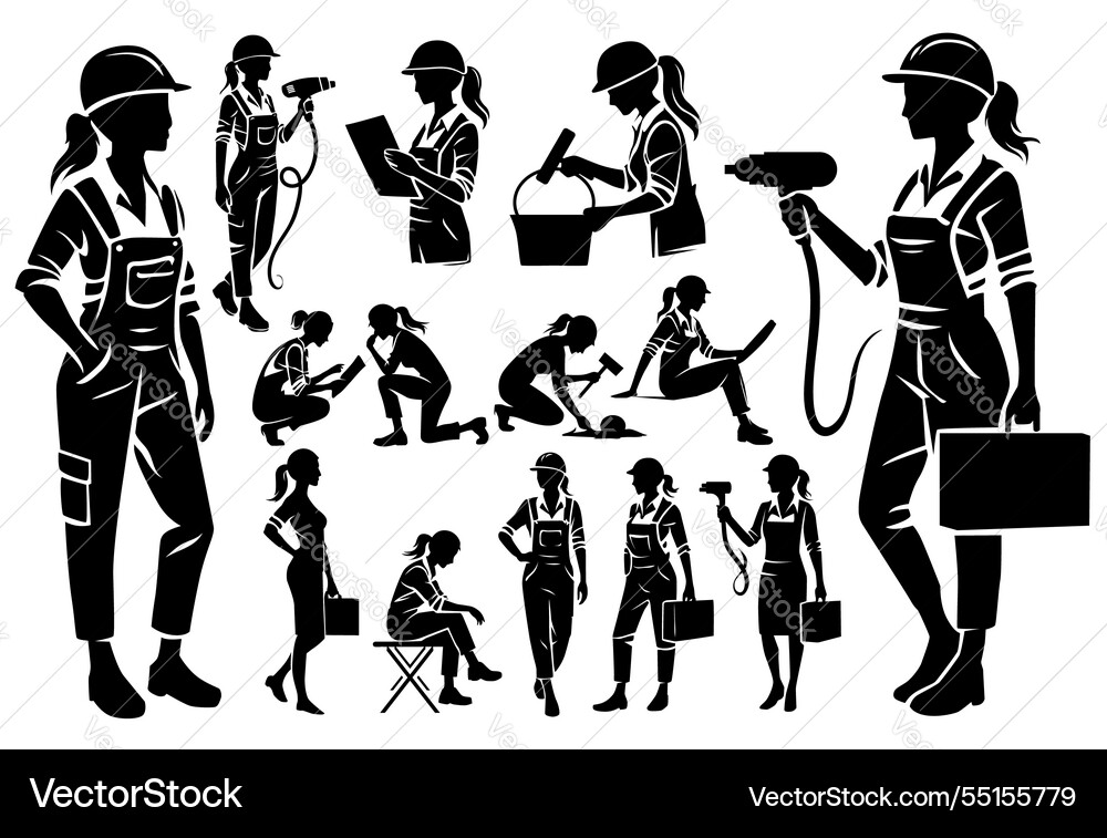 Silhouette group of female worker Royalty Free Vector Image