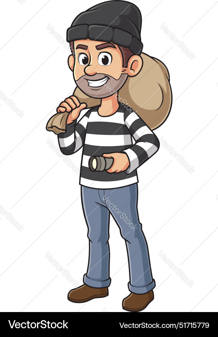Thief with flashlight cartoon Royalty Free Vector Image