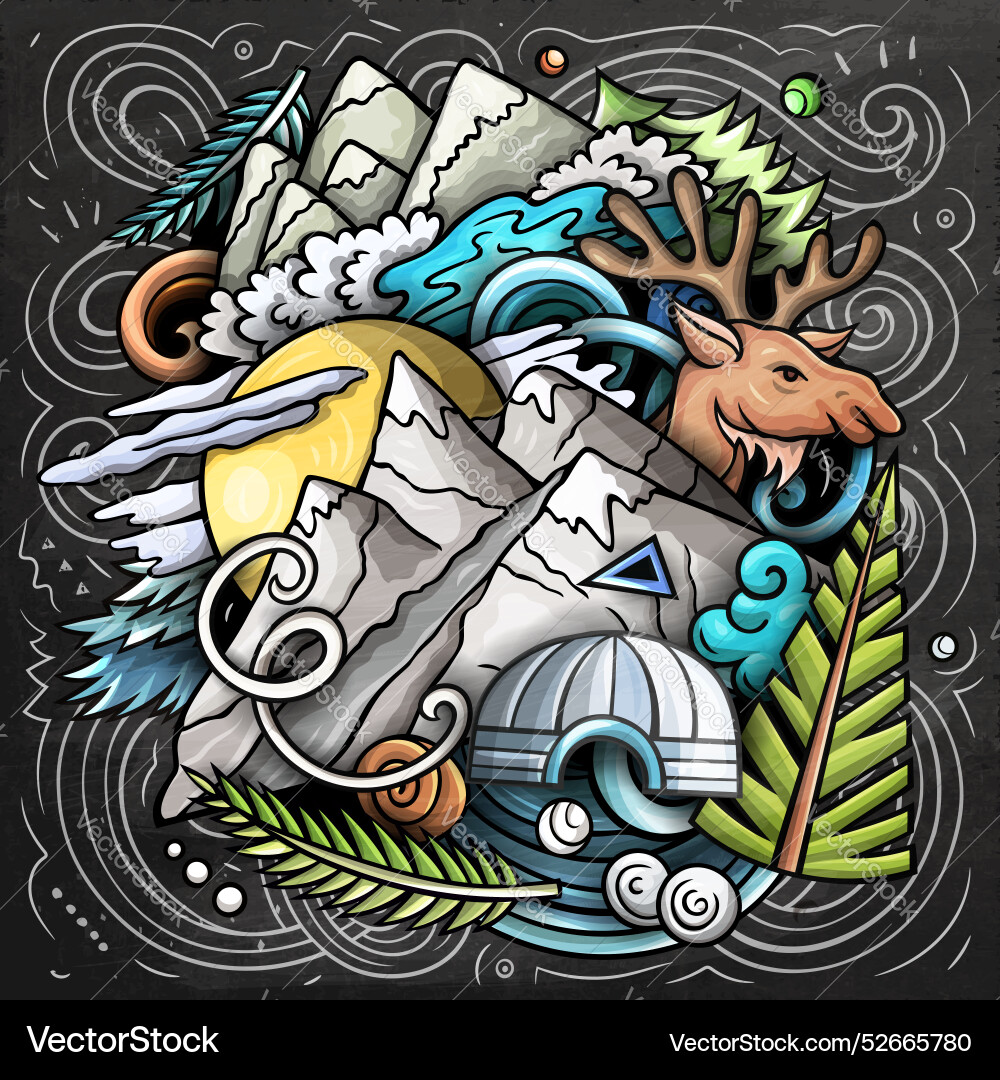 Alaska Cartoon Doodle - Winter Scene Royalty Free Vector