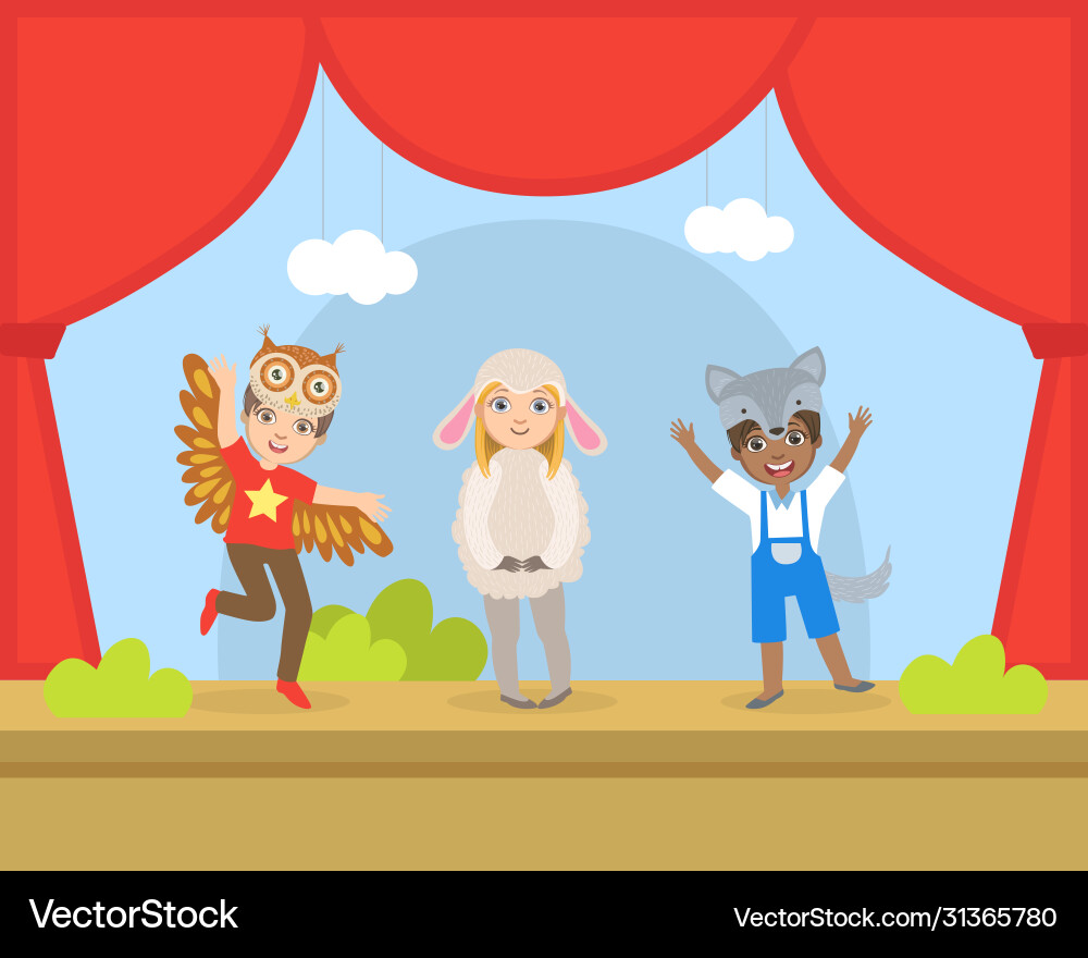 Cute kids actors performing on stage talented Vector Image