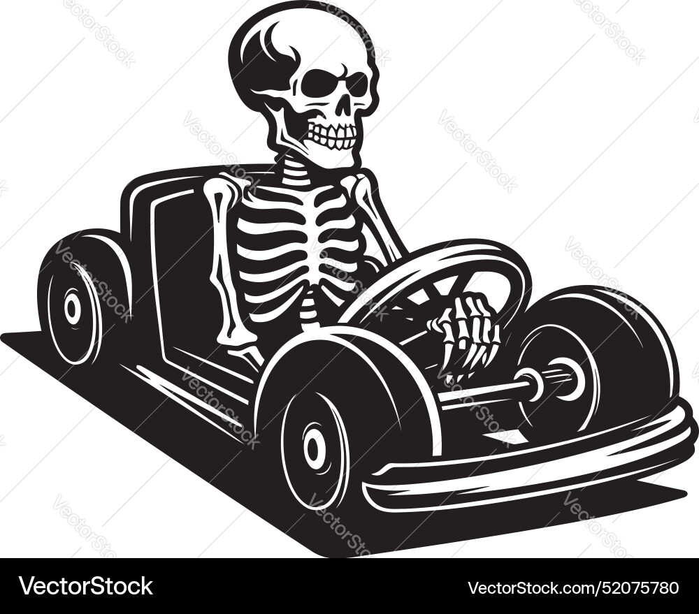 Eerie escapade skeleton driving car graphic Vector Image