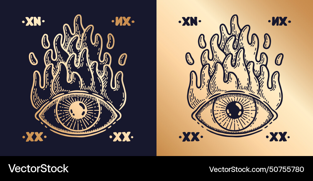 Fire eye tarot hell card vintage gold magic Vector Image