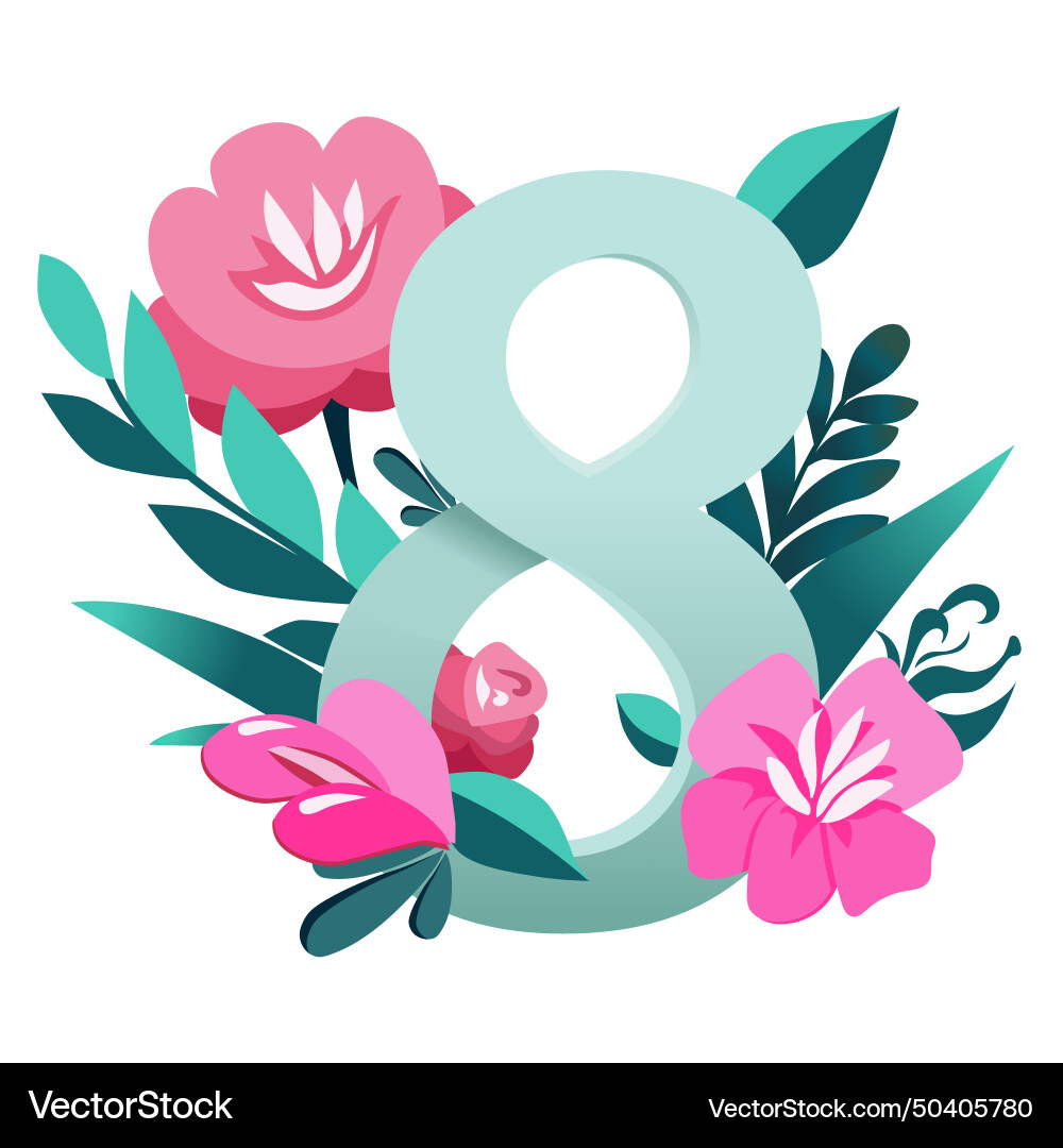 Handwriting mint text with flower by 8 march Vector Image